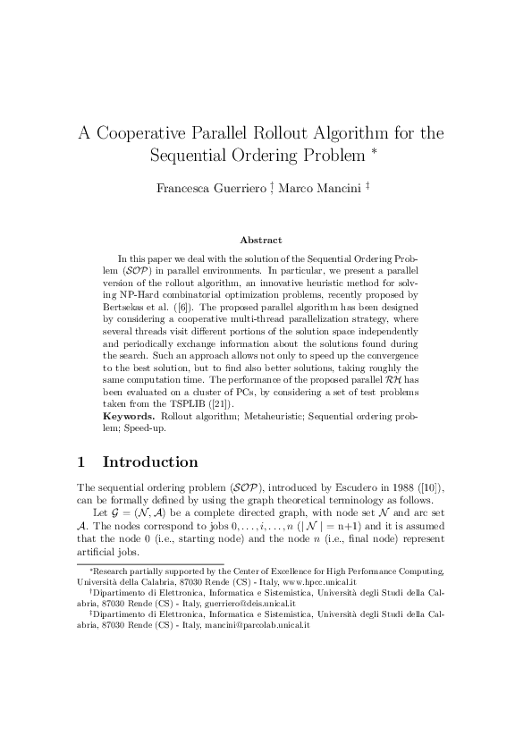 (PDF) A cooperative parallel rollout algorithm for the sequential ordering problem