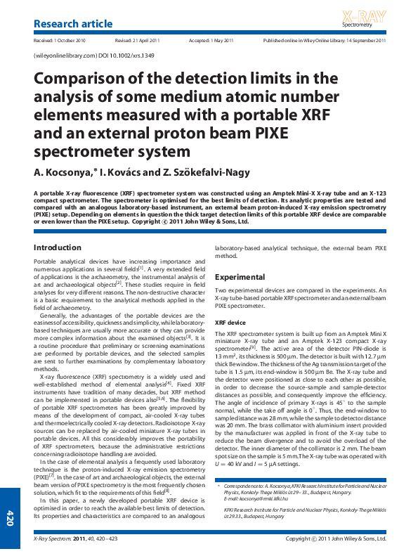 Pdf Comparison Of The Detection Limits In The Analysis Of Some Medium