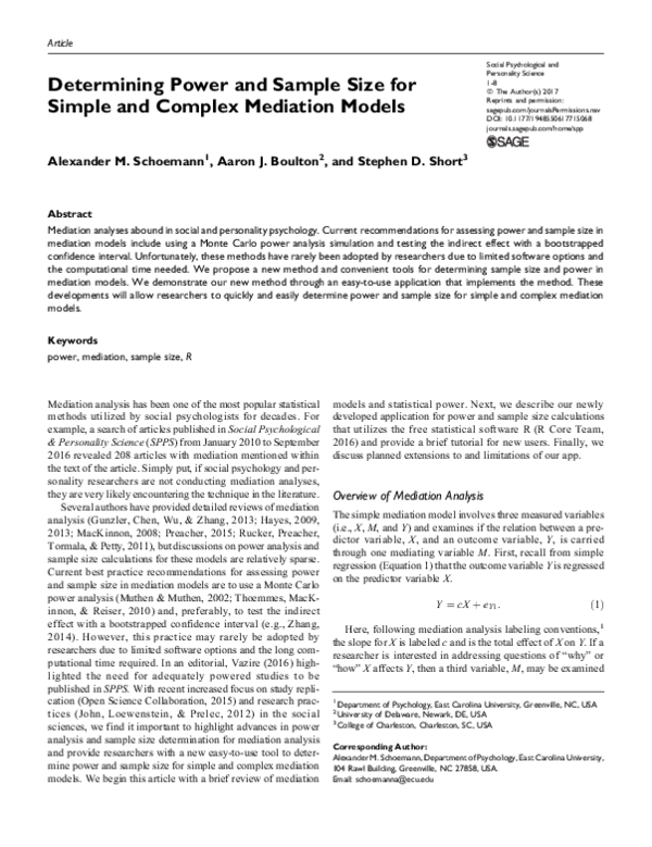 (PDF) Determining Power and Sample Size for Simple and Complex Mediation Models
