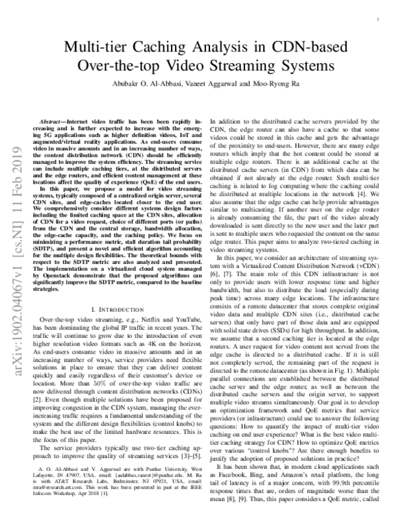(PDF) Multi-tier Caching Analysis in CDN-based Over-the-top Video Streaming Systems