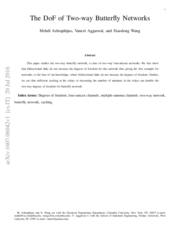 (PDF) The DoF of Two-way Butterfly Networks