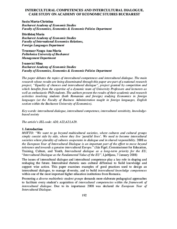 (PDF) Intercultural Competences And Intercultural Dialogue. Case Study On Bucharest University ...