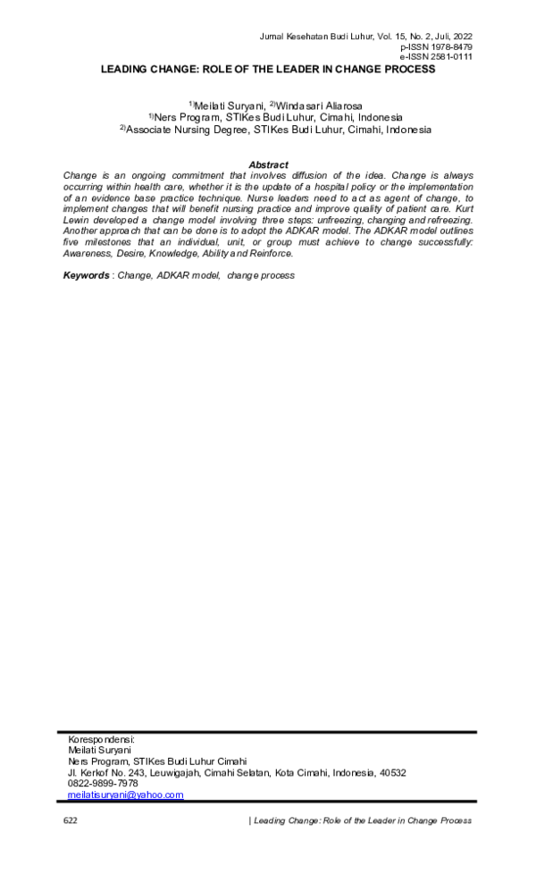 (PDF) Leading Change: Role of the Leader in Change Process