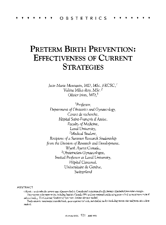 (PDF) Preterm Birth Prevention: Effectiveness of Current Strategies