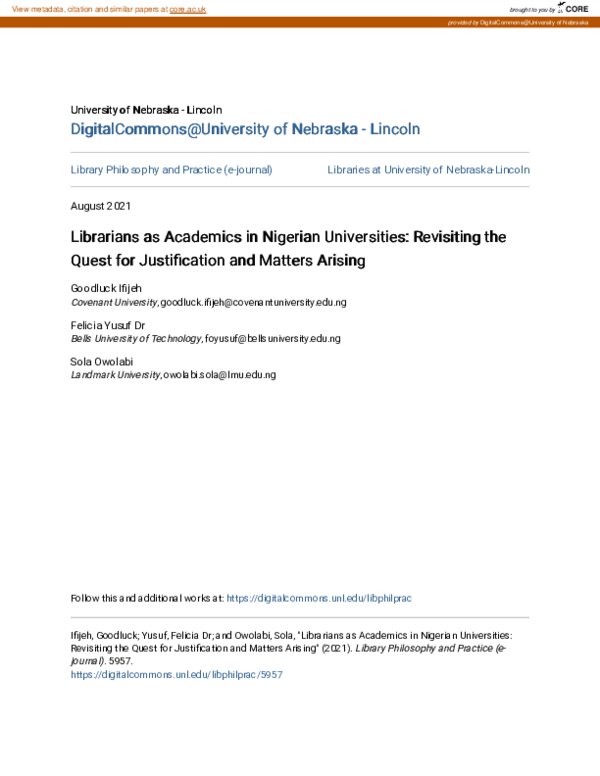 (PDF) Librarians as Academics in Nigerian Universities: Revisiting the ...