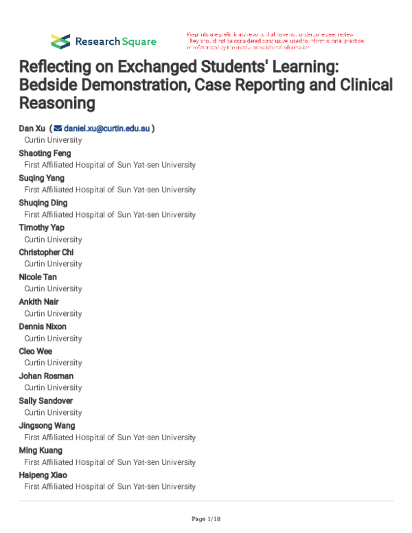 (PDF) Reflecting on Exchanged Students' Learning: Bedside Demonstration ...