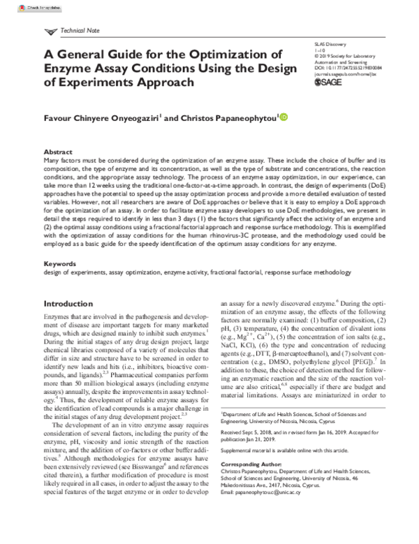 (PDF) A General Guide for the Optimization of Enzyme Assay Conditions Using the Design of ...