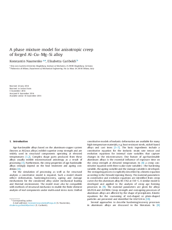 (PDF) A phase mixture model for anisotropic creep of forged Al–Cu–Mg–Si alloy
