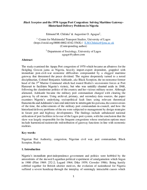 (PDF) Black Scorpion and the 1970 Apapa Port Congestion: Solving Maritime Gateway-Hinterland ...