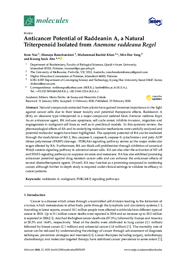 (PDF) Anticancer Potential of Raddeanin A, a Natural Triterpenoid ...