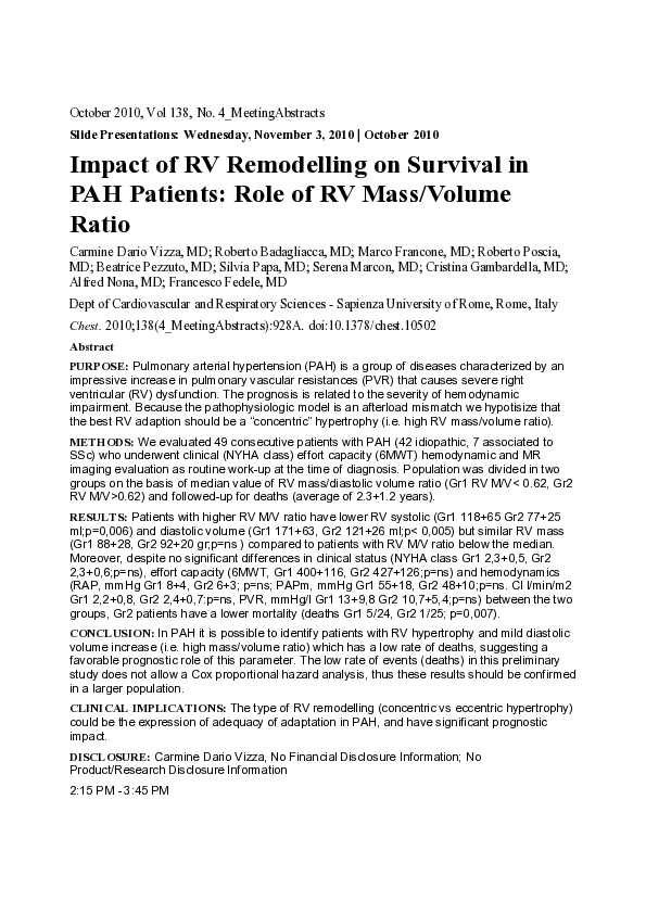 (PDF) Impact of RV Remodelling on Survival in PAH Patients: Role of RV ...
