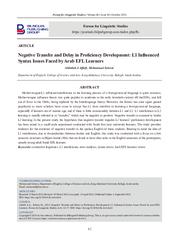 (PDF) Negative Transfer and Delay in Proficiency Development: L1 ...