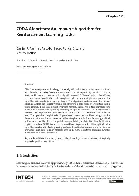 Pdf Coda Algorithm An Immune Algorithm For Reinforcement Learning Tasks