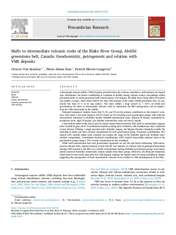 (PDF) Mafic to intermediate volcanic rocks of the Blake River Group ...