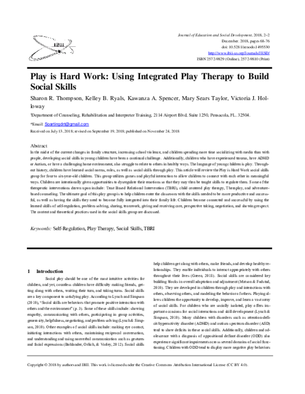 (PDF) Play is Hard Work: Using Integrated Play Therapy to Build Social ...