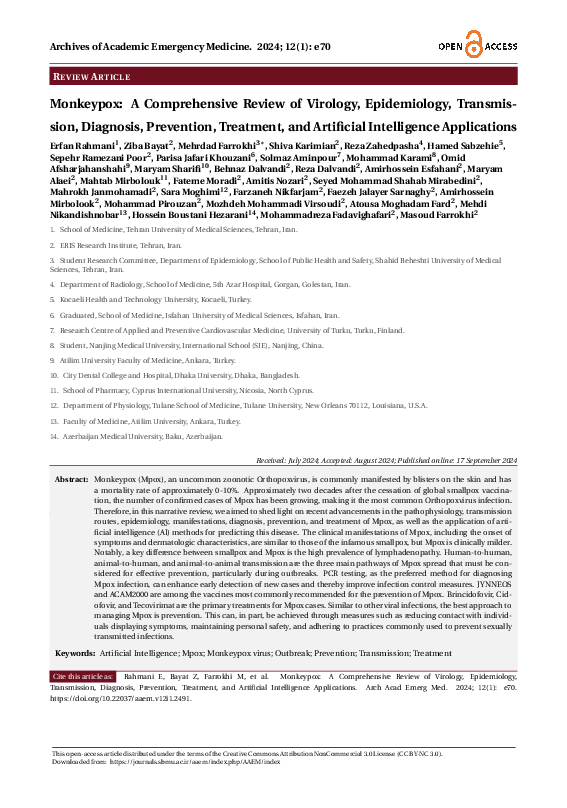 (PDF) Monkeypox: A Comprehensive Review of Virology, Epidemiology, Transmission, Diagnosis ...