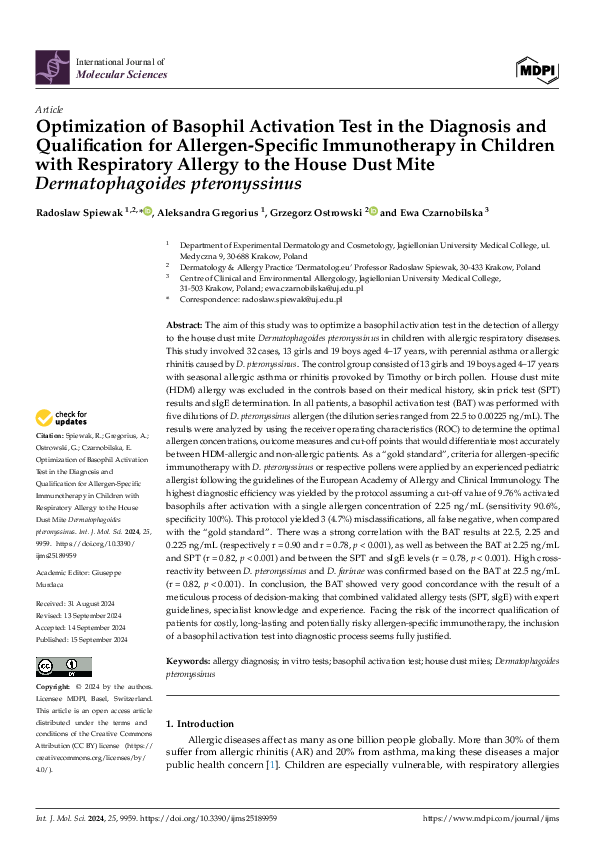 (PDF) Optimization of Basophil Activation Test in the Diagnosis and ...