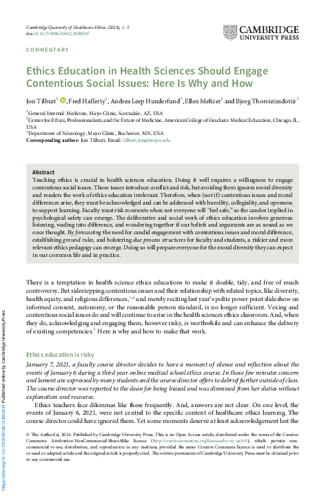 (PDF) Ethics Education in Health Sciences Should Engage Contentious ...