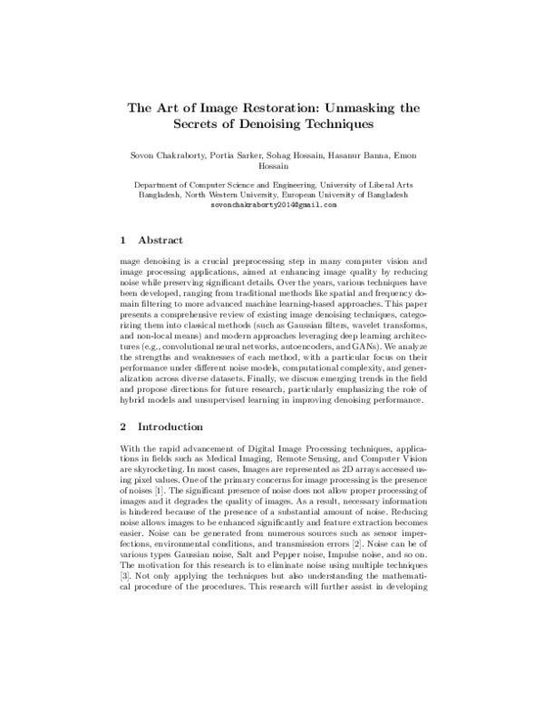 (PDF) The Art of Image Restoration: Unmasking the Secrets of Denoising Techniques