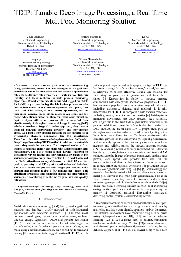 (PDF) TDIP: Tunable Deep Image Processing, a Real Time Melt Pool Monitoring Solution