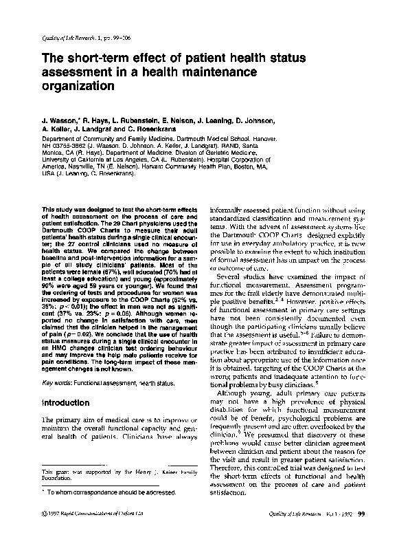 (PDF) The short-term effect of patient health status assessment in a ...
