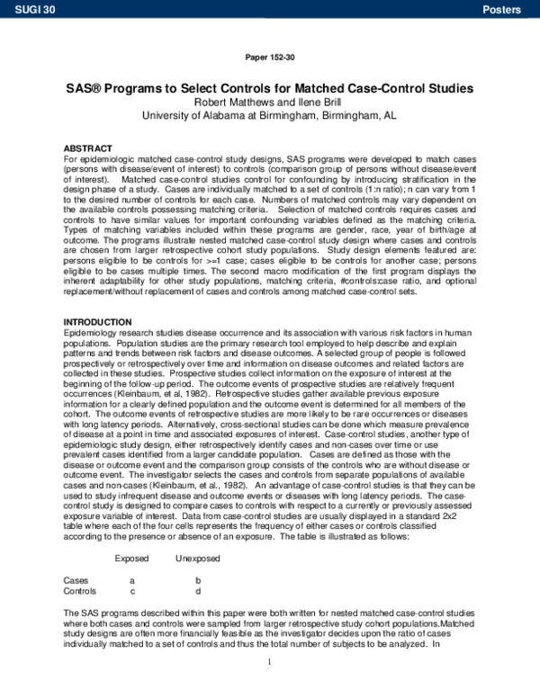 (PDF) SAS® Programs to Select Controls for Matched Case-Control Studies