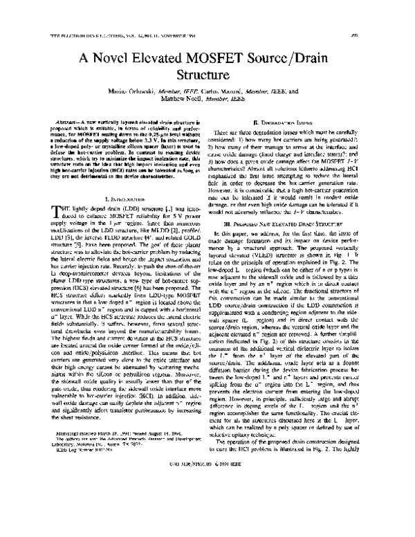 Pdf A Novel Elevated Mosfet Source Drain Structure
