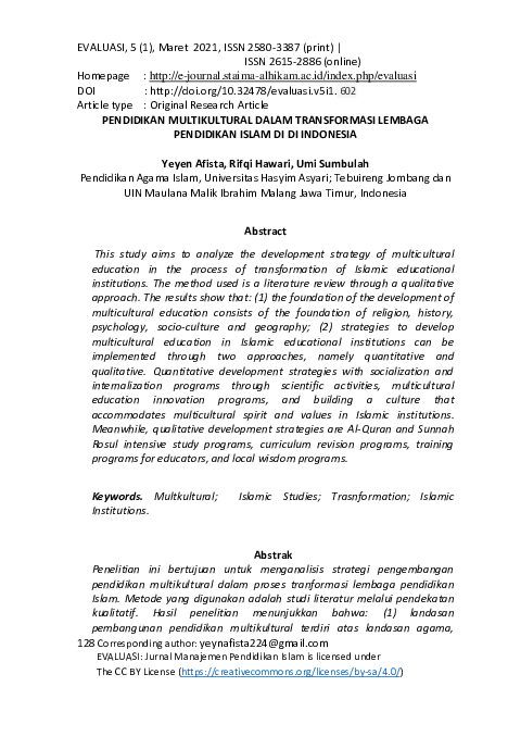 (PDF) Pendidikan multikultural dalam transformasi lembaga pendidikan Islam di Indonesia