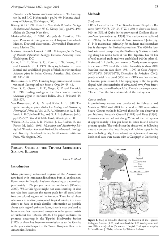 (PDF) Primate species at the Tiputini Biodiversity Station, Ecuador