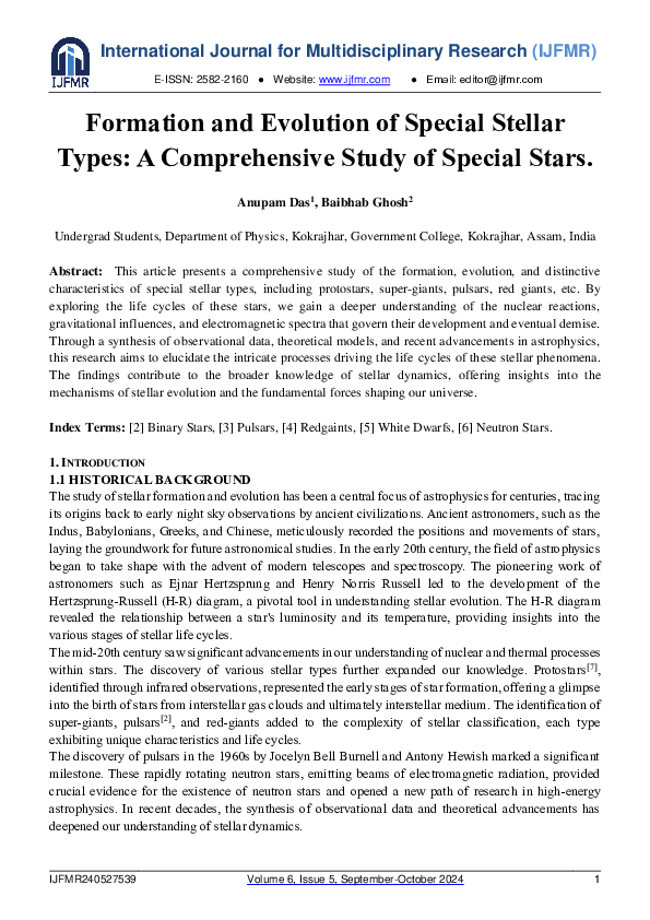 (PDF) Formation and Evolution of Special Stellar Types: A Comprehensive ...