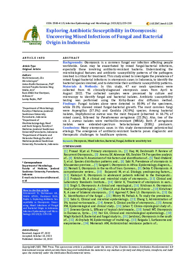 (PDF) Exploring Antibiotic Susceptibility in Otomycosis: Uncovering ...