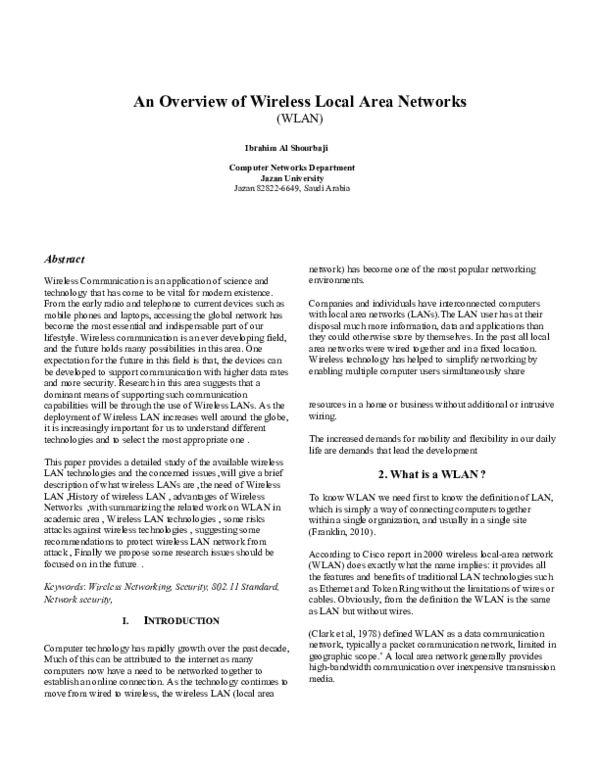 (PDF) An Overview of Wireless Local Area Network (WLAN)