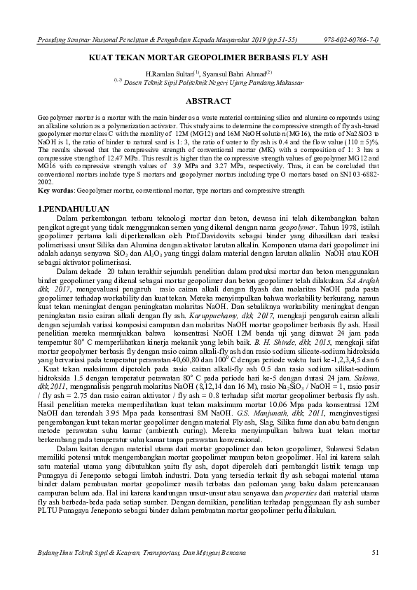 (PDF) Kuat Tekan Mortar Geopolimer Berbasis Fly Ash