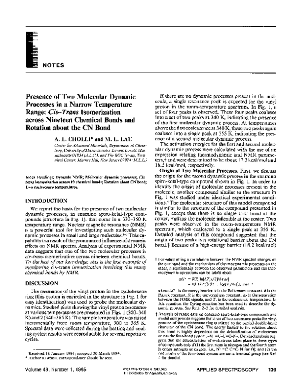 (PDF) Presence of Two Molecular Dynamic Processes in a Narrow ...