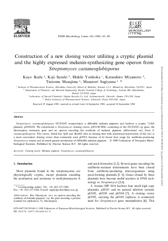 (PDF) Construction of a new cloning vector utilizing a cryptic plasmid ...