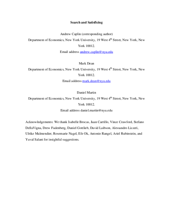 (PDF) Search and Satisficing