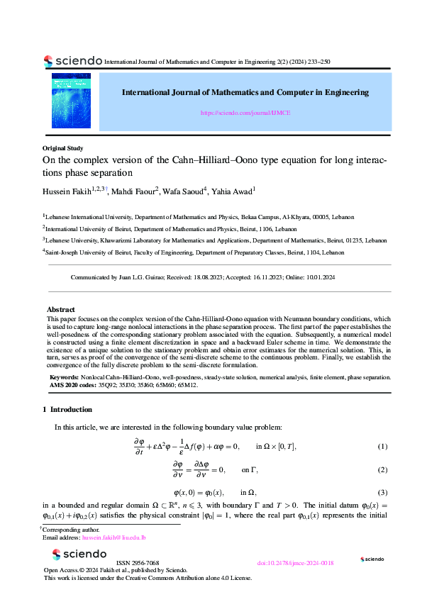 (PDF) On the complex version of the Cahn–Hilliard–Oono type equation ...
