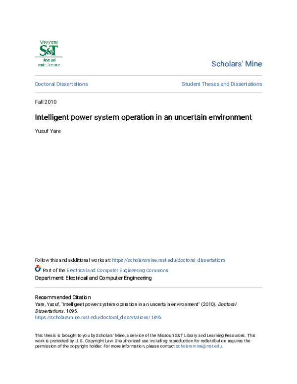 (PDF) Intelligent power system operation in an uncertain environment