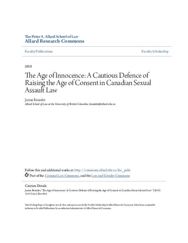 (PDF) The Age of Innocence: A Cautious Defence of Raising the Age of ...