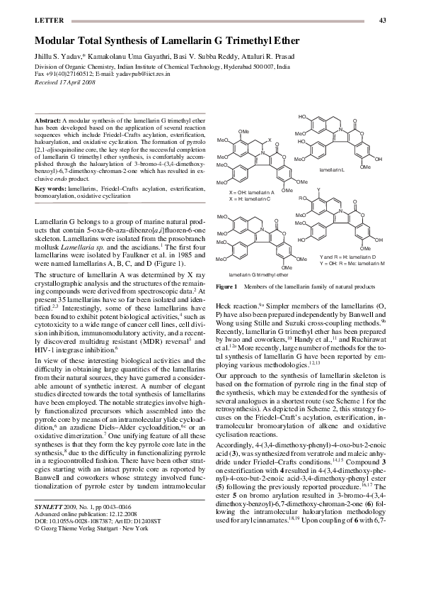 (PDF) Modular Total Synthesis of Lamellarin G Trimethyl Ether