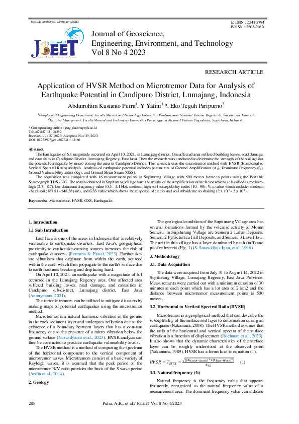 (PDF) Application of HVSR Method on Microtremor Data for Analysis of Earthquake Potential in ...