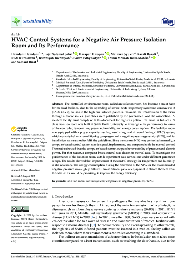 (PDF) HVAC Control Systems for a Negative Air Pressure Isolation Room ...
