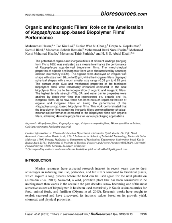 (PDF) Organic and inorganic fillers’ role on the amelioration of ...