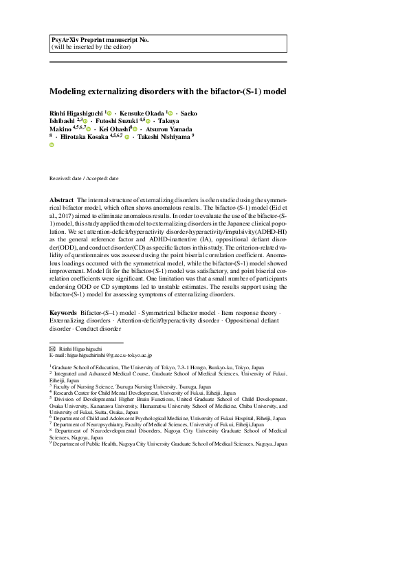 (PDF) Modeling externalizing disorders with the bifactor-(S-1) model