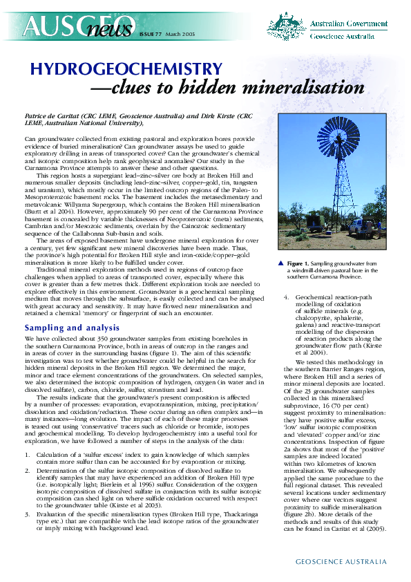 (PDF) HYDROGEOCHEMISTRY —clues to hidden mineralisation