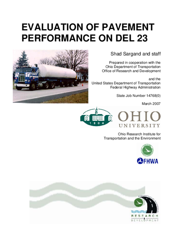 (PDF) Evaluation of Pavement Performance on DEL 23 | Shad Sargand ...