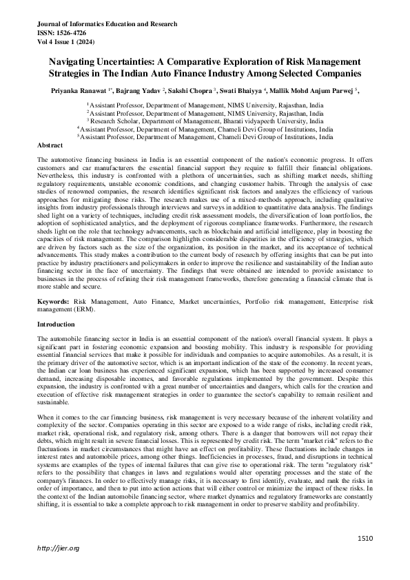 (PDF) Navigating Uncertainties: A Comparative Exploration of Risk ...