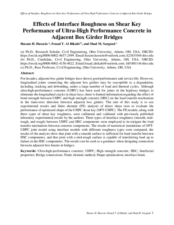 (PDF) Effects of Interface Roughness on Shear Key Performance of Ultra ...