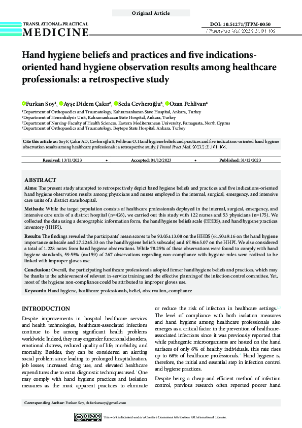 (PDF) Hand hygiene beliefs and practices and five indications-oriented ...