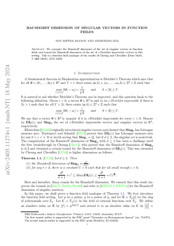 (PDF) Hausdorff dimension of singular vectors in function fields